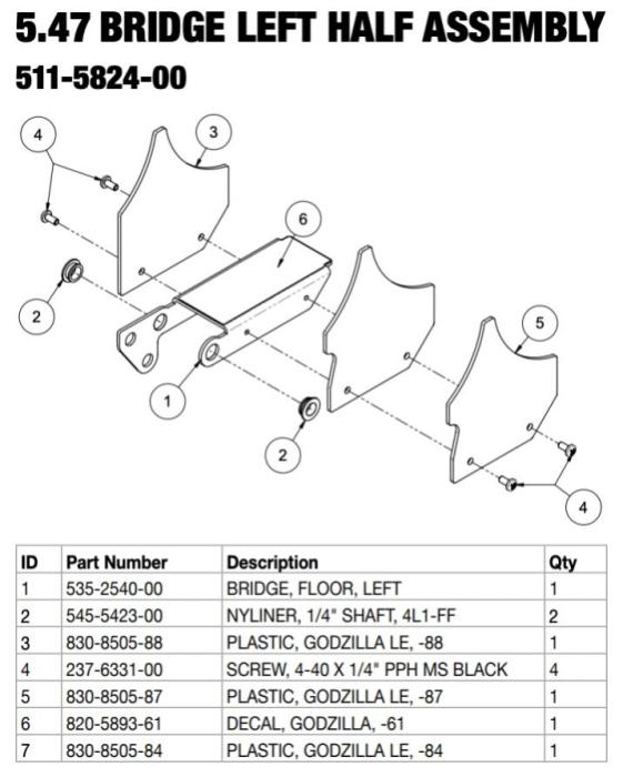 511-5824-00 - Stern Pinball GODZILLA Premium and LE bridge left half ...
