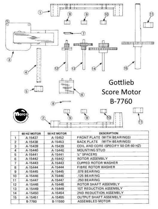 B-7760 - Motor - Gottlieb score 60 Hz - Marco Specialties Pinball Parts